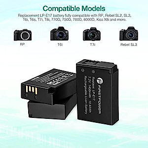 FirstPower LP-E17 Battery 3-Pack and Triple Slot Charger for Canon EOS RP, Rebel T8i, T7i, T6i, T6s, SL2, SL3, M3, M5, M6, 77D, 200D, 750D, 760D, 800D, 8000D, DSLR Cameras