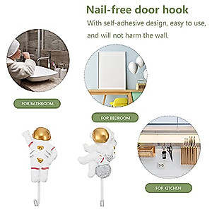 IMIKEYA 2Pcs Wall Hooks Self Adhesive Astronaut Shape Entryway Coat Hook Clothes Hanger for Bedroom Mudroom Bathroom Kitchen Jackets Hats Robes Towels