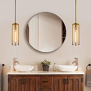 Untrammelife Modern Gold Pendant Light, Crackle Glass Shade Hanging Pendant Light Fixture 14" Single Brushed Brass Ceiling Chandelier for Kitchen Island,Dining Room,Bathroom, T10 LED Bulb Included