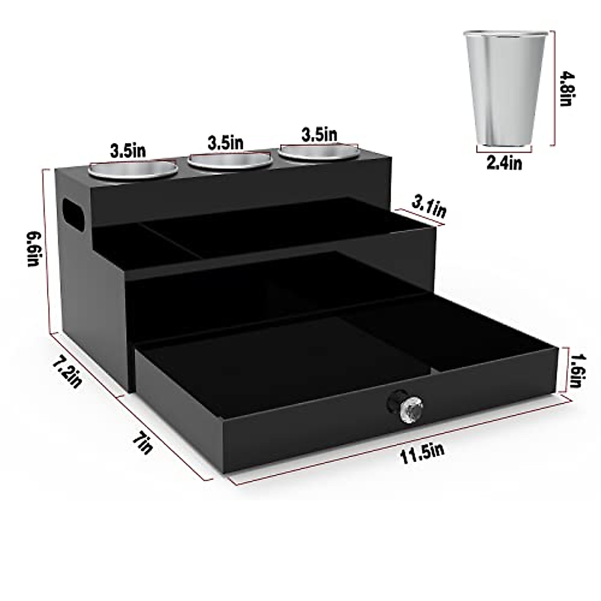 Hair Tool Organizer, ILYXY Acrylic Hair Dryer Holder with Large Space Drawer, Hair Organizer Storage with 3 Stainless Steel Cups, Shiny Black Hot Tools Organizer Vanity Caddy Storage