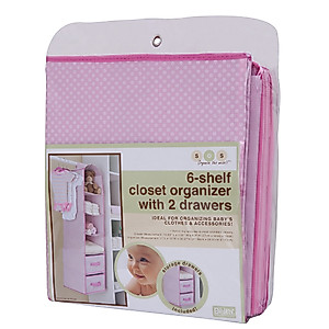 Delta Children 6 Shelf Hanging Wall Storage with 2 Drawers - Easy Storage/Organization Solution- Holds Sweaters, Shirts, Pants, Accessories & More - Movable Drawers Allow for Customization, Pink