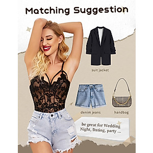 Avidlove Lingerie for Women Sexy Naughty Lingerie Bodysuit Teddy Lingerie One Piece Lingerie Floral Lingerie(Black,Medium)