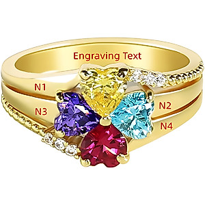 Personalized Mother Rings with 4 Birthstone 18K Gold Plated Custom Birthstone Rings for Mother Family Ring Engraved Mothers Ring Custom Name Ring for Women Mom Grandma Birthday Gift Mother's Day gift