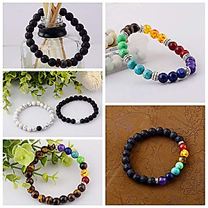 Black Lava Stone 7 Chakra Bracelets 6pcs mix 8mm Yinyang Rock Bead Elastic Natural Stones Gemstones Oil Diffuser Yoga Menditation Beads Bracelets for Men Women Girls Jewelry (6pcs Lava Stone Bracelet)