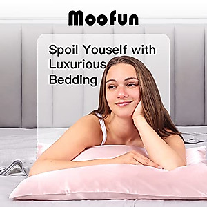 MOOFUN Silk Pillowcase- Standard Size 20 * 26 inches, 22 Momme 100% 6A High-Grade Pure Mulberry Silk reducing Wrinkles Smooth Hair Skin Anti-BedHead Anti-Aging Breathable Machine Washable-Pink