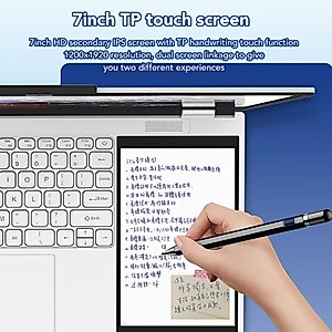 Win 11 Double Screen Laptop, 15.6in + 7in IPS Screen HD Notebook with Fingerprint Unlock, 16GB Running Memory, Handwriting Touch, Backlight Keyboard, 180° Opening and Closing (16GB+1TB US Plug)