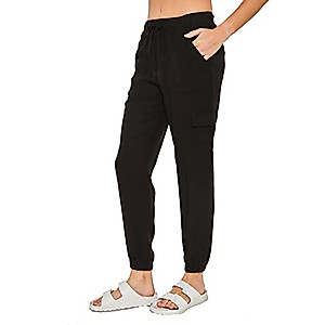 Love Tree Women's Elastic Waistband Drawstring Cargo Pants Ankle Length Joggers (Black, Large)