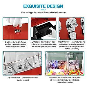 IRONWALLS Commercial Candy Vending Machines for Business, Red 3-Compartment Candy Gumball Vending Machine with Stand, Coin Operated Metal Candy Dispenser Vending Machine for 1”-1.3” Candies