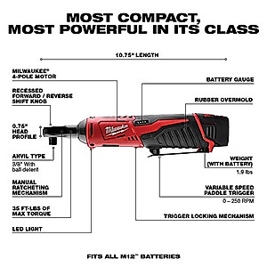 Milwaukee 2498-25 M12 12V Cordless 5-Tool Combo Kit: 2407-20 3/8 in.Drill/Driver + 2462-20 1/4 in. Hex Impact Driver+2420-20 Hackzall Recip Saw+2457-20 3/8 in.Ratchet+49-24-0146 LED Worklight,YKGAV