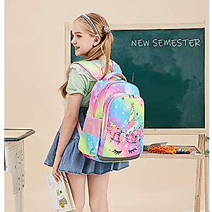 JIANYA Backpack for Girls Kids Backpack with Lunch Box Lightweight Rainbow Preschool Kindergarten Girl Bookbag School Bag