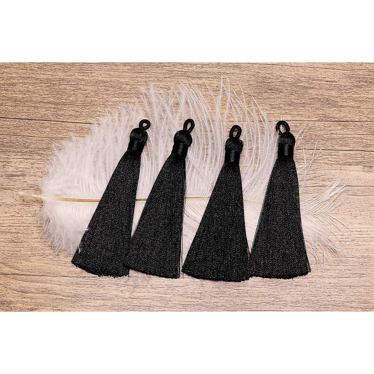 Tupalizy 10PCS Handmade Soft Silky Tassels with Hanging Loop for Bookmarks Keychains Earring Bracelets Jewelry Making Souvenir Graduation Clothing Sewing Gift Tag Art DIY Craft Projects (Black)