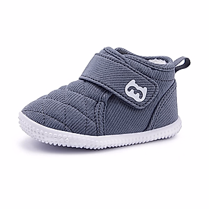 BMCiTYBM Baby Shoes Boy Girl Sneakers Winter Warm High Top Non Slip First Walking Infant Shoes 6 9 12 18 24 Months Grey Size 12-18 Months Toddler