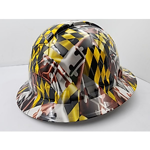 Wet Works Imaging Customized Pyramex Full BRIM MARYLAND STATE FLAG HARD HAT with Ratcheting Suspension CUSTOM LIDS CRAZY SICK CONSTRUCTION PPE