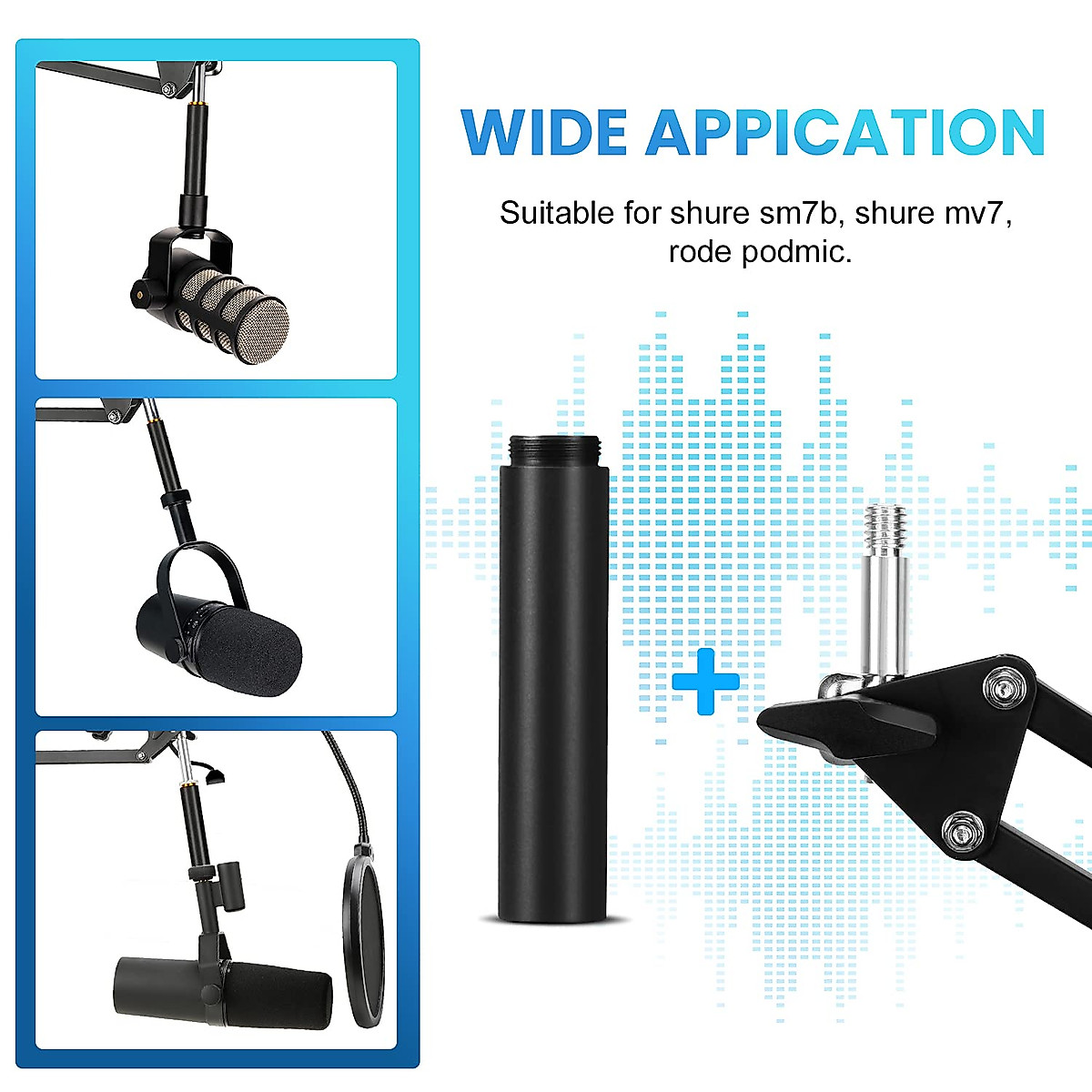 YOUSHARES Mic Stand Extension, 5/8" Female to 5/8" Male Microphone Extension Tube for Desk Stands(3.15 in)