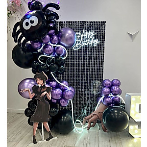 120pcs Wednesday Addams Balloon Garland Arch Kit Black and Chrome Purple Silver Balloons for Wednesday Themed Party Supplies Birthday Party Decoration