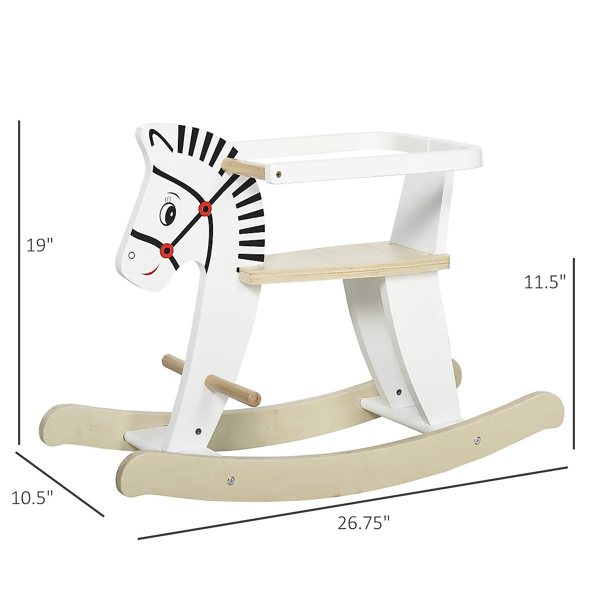 Qaba Wooden Rocking Horse Toddler Baby Ride-on Toys for Kids 1-3 Years with Classic Design & Wood Safety Bar, White