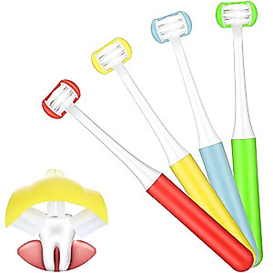 Patelai 4 Pieces Autism Toothbrush for Special Needs Soft Wrap-Around Training Tooth Brush Saving Time for Kids, Gentle Clean Tooth to Completely Cover The Toothbrush (Blue, Yellow, Green, Red)