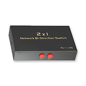 RJ45 Network Switch Selector 2 in 1 Out or 1 in 2 Out, Ethernet Switch 2 Port, 2 Port Network Hub 100/500M, Metal Shell