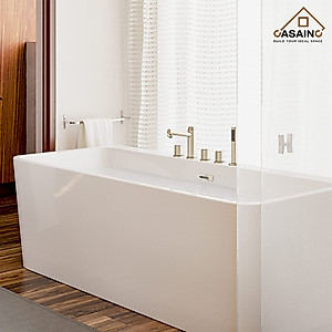 CASAINC Bathtub Faucet Set, Roman Tub Faucet with Hand Shower 5 Hole, Bathtub Faucet Set with Deck Mount Tub Faucet with Sprayer Single Handle (Brushed Gold)