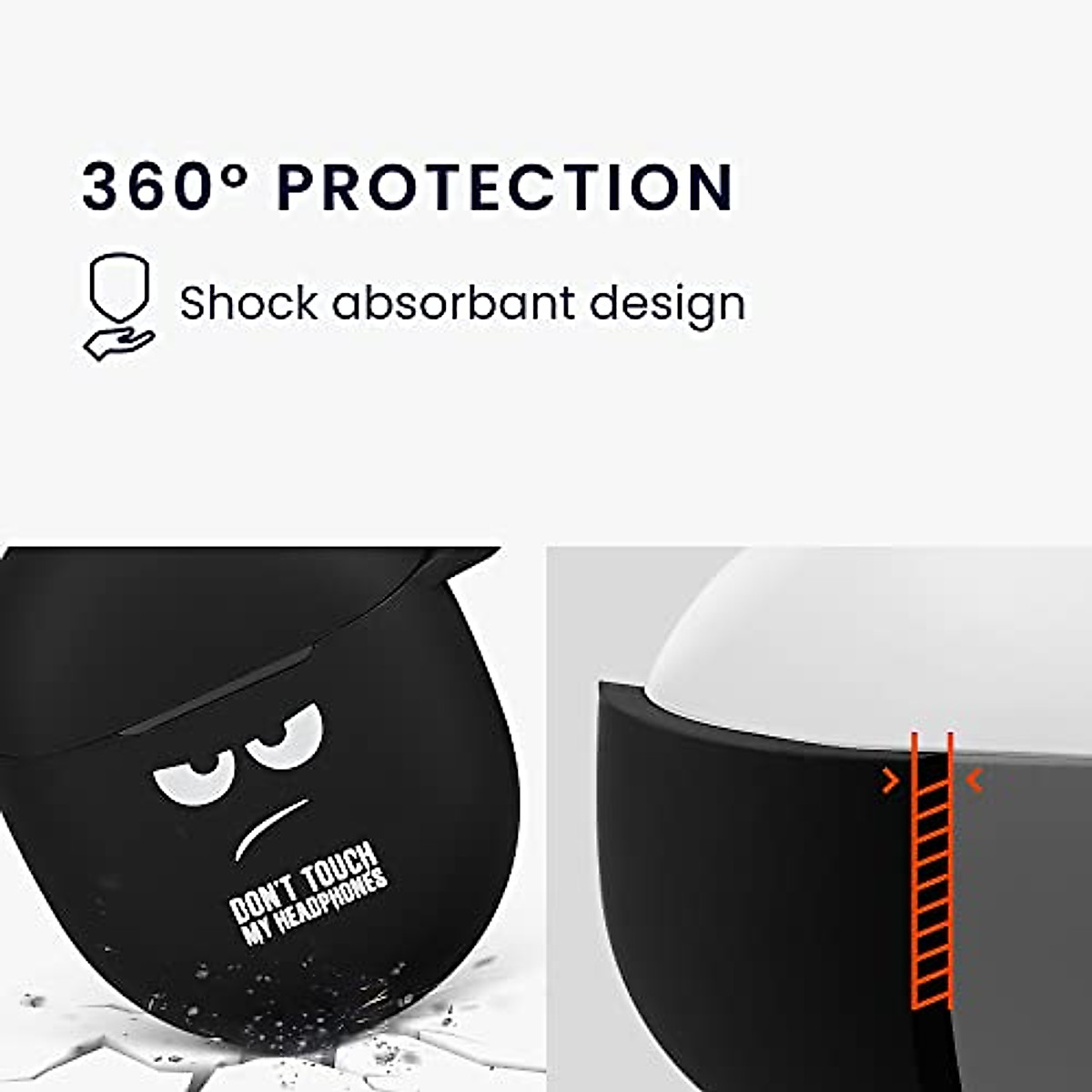 kwmobile Silicone Case Compatible with Google Pixel Buds Pro - Case Soft Cover - Don't Touch My Headphones White/Black/Black