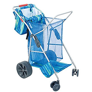 Rio Gear Beach 17" Extended Height 4-Position Folding Beach Chair -Polyester, Graphic Traffic Blue/White/Multi Stripe & Deluxe Wonder Wheeler Wide, Blue Print