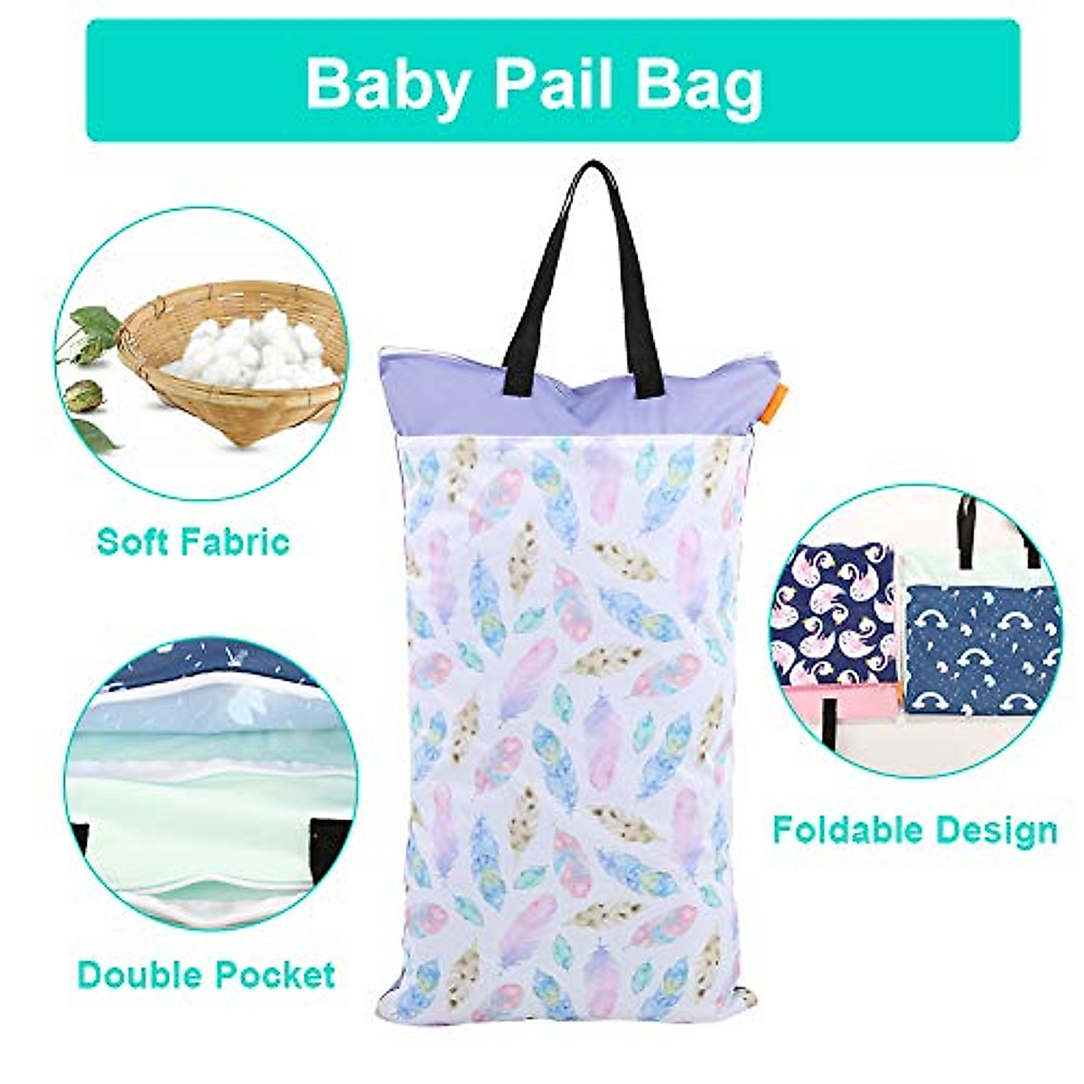Cloth Diaper Bag, Diaper Storage Bag Beautiful Large Pockets Double Zipper for Nappy for Travel(EF160)