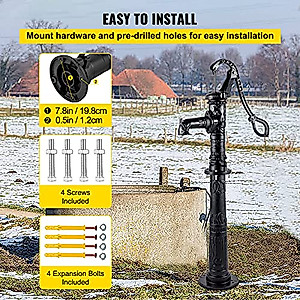 VEVOR Hand Water Pump Cast Iron, Vintage Pitcher Pump & Pump Stand 26‘’ Height, Max 20ft Pump Depth, Easy Installation, Heavy-duty Well Pump, Antique Pitcher Water Pump for Yard, Garden, Farm, Black