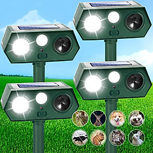 2024 Ultrasonic Animal Repellent, 4 Pack Waterproof Solar Cat Deterrent Outdoor with Motion Sensor for Deer Squirrel Cat Dog Skunk Rabbit Raccoon, Deer Repellent Devices, Skunk Repellent for Yard