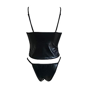 Lingerie for Women Sexy Naughty PU Leather Long Sleeve Front Zipper Babydolls Wet Look Clubwear Mini Dress Chemises Teddies