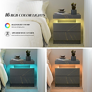 Cubehom LED Nightstands Set of 2, Modern End Table with 2 Drawers, End Tables for Living Room Bedroom Grey