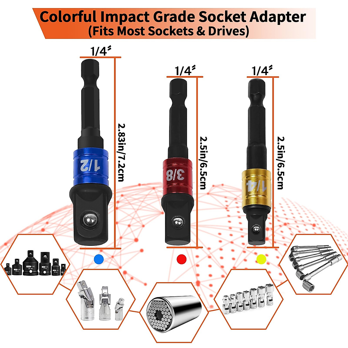 33Pcs Flexible Drill Bit Extension Set-2 Pcs 105°Right Angle Drill Bit Extension, 1/4 3/8 1/2" Universal Socket Adapter Set, Bendable Drill Bit Extension, screw bit holder and Screwdriver Bit Kit