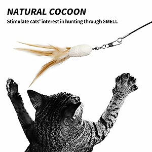 uahpet Cat Wand Toy Refills Natural Feathers Replacement Teasers, 4Pcs Different Senses Replacement Teasers Arouse Cat Desire to Hunt