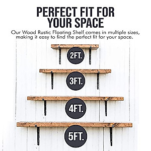 Peaceful Classics Wood Rustic Floating Shelf - Wall Mounted Shelf with Iron Brackets, Shelves for Wall Decor, Renter Friendly Shelves on Bathroom, Bedroom, Kitchen, Living Room, 5-ft