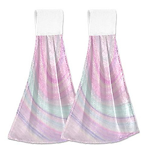 Alaza Rainbow Unicorn Marble Kitchen Towels with Hanging Loop Absorbent & Fast Drying Dishtowels Set of 2