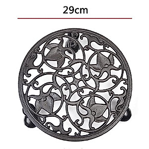 Cast Iron Plant Caddy with Wheels, Moveable Planter Trolley, Cast Iron Planter Dolly, Round Flower Pot Mover Metal Plant Pallet Trolley Tray with Casters