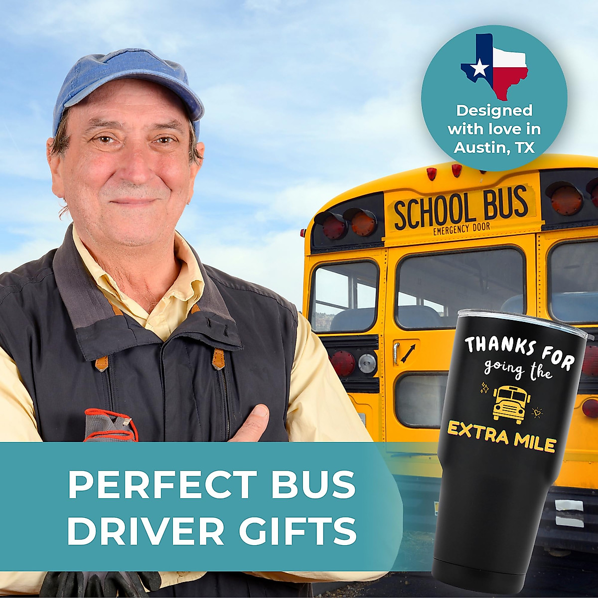 School Bus Driver Tumbler 30oz, Thoughtful and Unique Appreciation Gifts for Men, Bus Monitor Coffee Cup Thank You Presents for Him, Ideal Present Picks for Birthday, Retirement, Christmas, Gift Ready