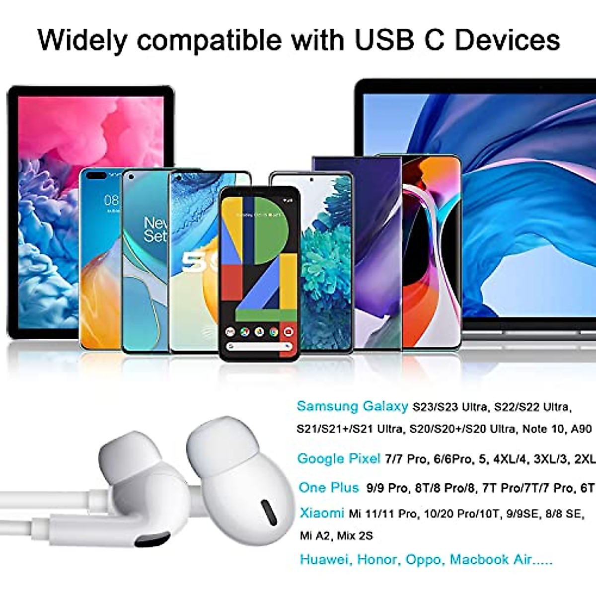 USB C Headphones, USB C Earbuds for Samsung Galaxy S23 Ultra S23+ USB Type C Wired Headphone with Microphone HiFi Stereo USB C Earbuds for Galaxy S23 S22 Ultra S21 FE Z Flip 4 Oneplus 10 Pro (2 Pack)