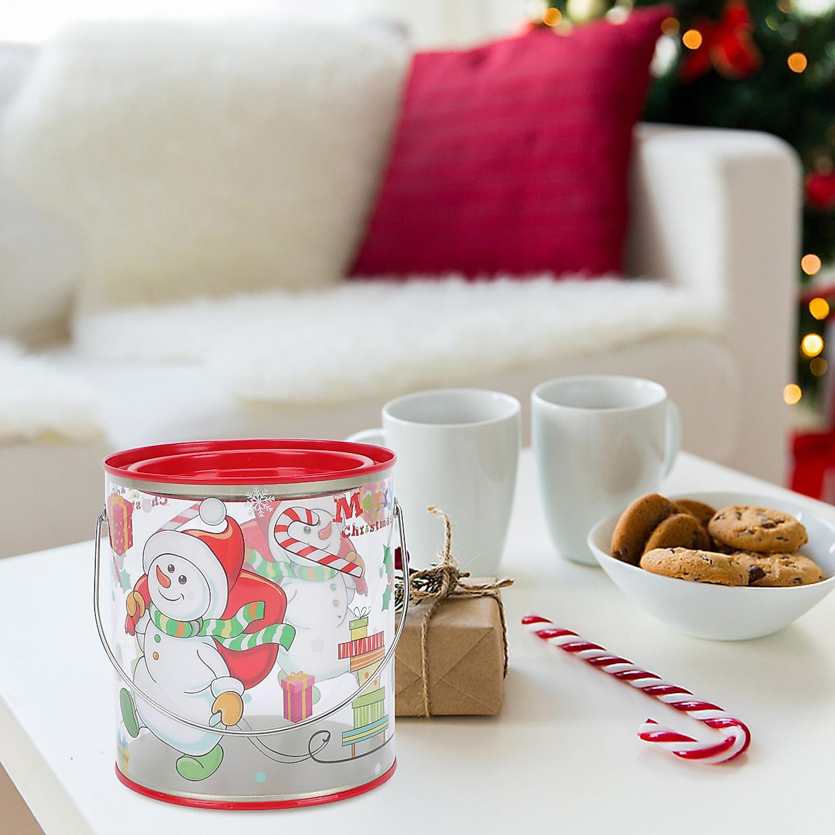 Cabilock 8pcs Portable Cylinder Airtight Cookie Container Candy Containers for Cookie Containers for Giving Christmas Empty Tin Holiday Cookie Box Metal Christmas Jar Seal