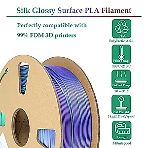 SUMING 1.75mm PLA 3D Printer Filament, Dual Color and Tricolor Silk Glossy Surface PLA Filament, Shiny Silk Coextruded 3D Printing Filament, 1kg(2.2lbs)/Spool (Silk Tricolor Green Purple Copper)