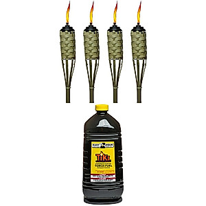 TIKI Brand 57-inch Luau Bamboo Torch - 4 pack & 1 Gallon Citronella Torch Fuel