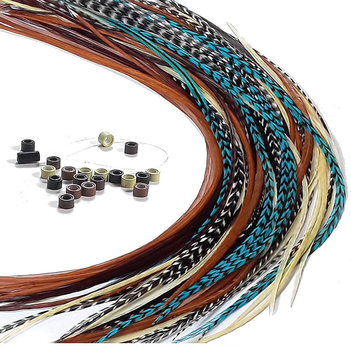 Sexy Sparkles - Feather Hair Extensions, 20 Hair Feathers 8-11 Inches with 20 Beads and Loop Tool Kit