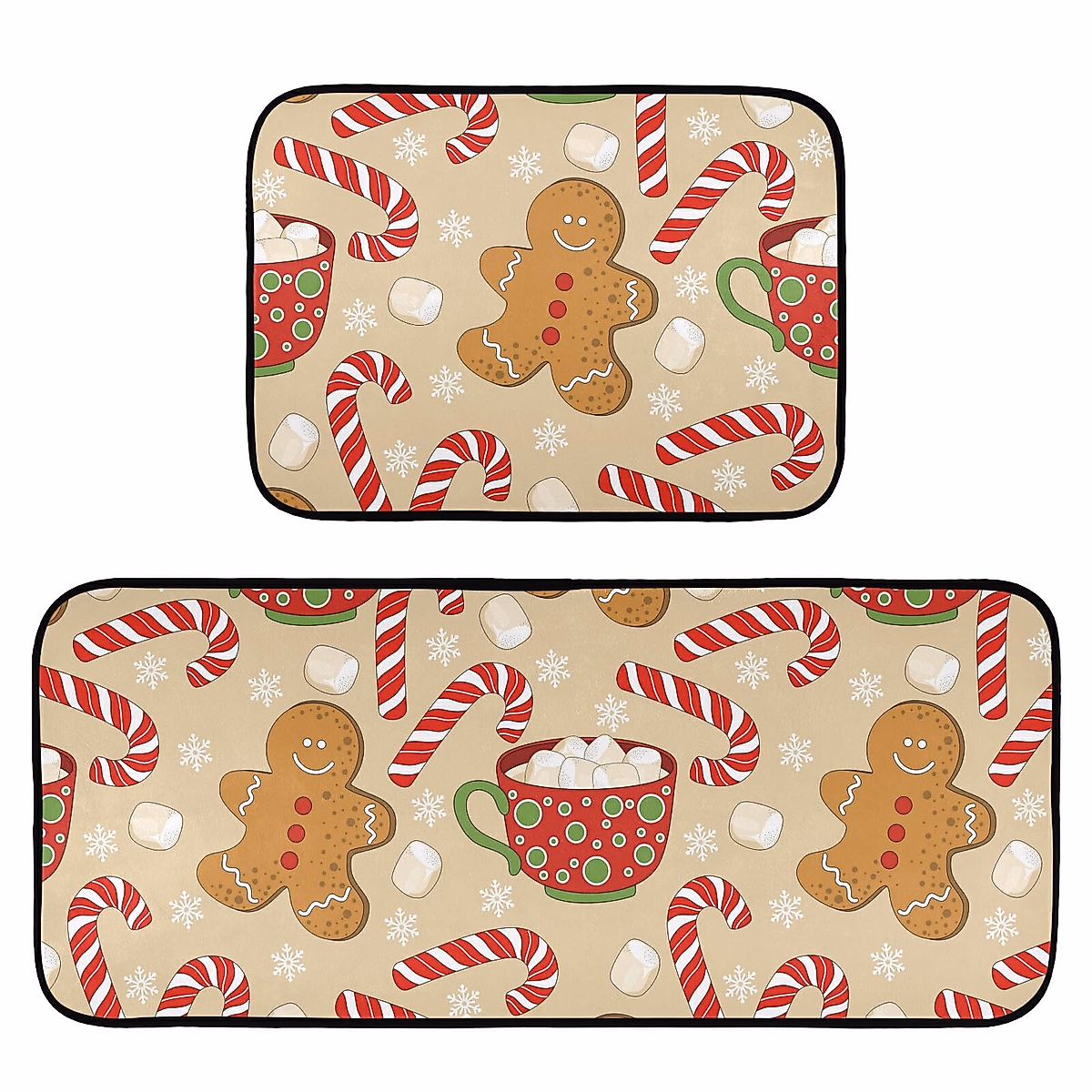 KFBE Christmas Gingerbread Snowflake Kitchen Mat Set of 2, Non-Slip Kitchen Rug for Floor, Waterproof Sink Carpet for Home, Office, Laundry (20816356), one size