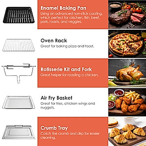 Kitchen in the box 32 QT Extra Large Toaster Oven Air Fryer Combo, 18-in-1 Convection Toaster Oven Countertop with Baking, Dehydrate and Rotisserie, 6 Accessories, 1800W
