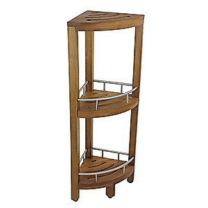 AquaTeak Patented Kai Corner Teak and Stainless 3 Shelf Corner Stand