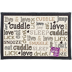 PetRageous 10218 Cuddles Tapestry Dog and Cat Non-Skid Machine Washable Placemat for Pet Feeding Areas with Rubber Backing 13-Inch by 19-Inch for Dogs and Cats, Multi-Colored, Off-White