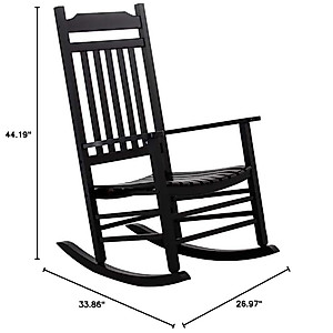 BplusZ KD-30B Wooden Rocking Chair Outdoor Rocker for Porch Patio Lawn Indoor Classic Arm Chairs Black,1 Chair
