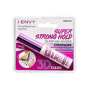 i-Envy by KISS Super Strong Hold 3D Strip Lash Glue, Waterproof Brush-On False Eyelash Adhesive, Latex-Free, Long-Lasting & Easy Application, Ideal for Sensitive Eyes (Clear)