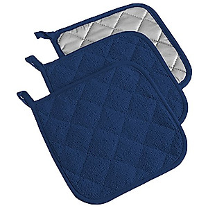 DII Basic Terry Collection Quilted 100% Cotton, Potholder, Nautical Blue, 3 Piece