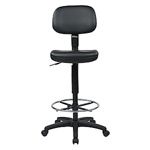 Office Star DC Series Adjustable Drafting Chair with Foot Ring and Sculptured Foam Seat, Black Vinyl