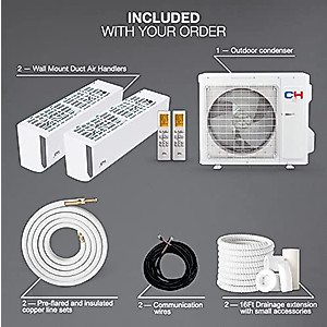 Cooper & Hunter Dual 2 Zone 9,000 + 9,000 BTU Ductless Mini Split AC/Heating System, Pre-Charged, 22.5 SEER, Including 25ft Copper Line Set And Communication Wires